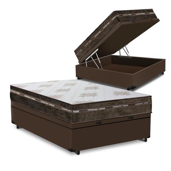 Cama Box Baú Casal Marrom + Colchão Molas Superlastic - Comfort Prime ...
