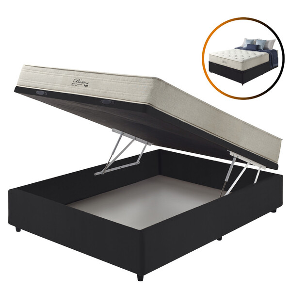 Cama Box Baú Casal Preto + Colchão Molas Ensacadas Hipersoft Boston ...