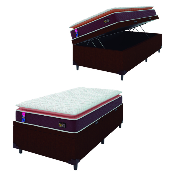 Cama Box Baú Solteiro Colchão Espuma D33 Pillow Top Nobre 88x188x63cm ...