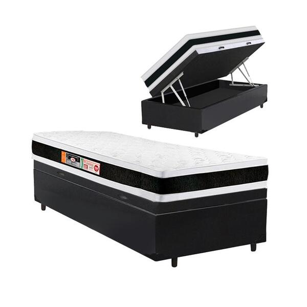 Cama Box Baú Solteiro King Preta + Colchão Espuma D45 - Castor - Black ...