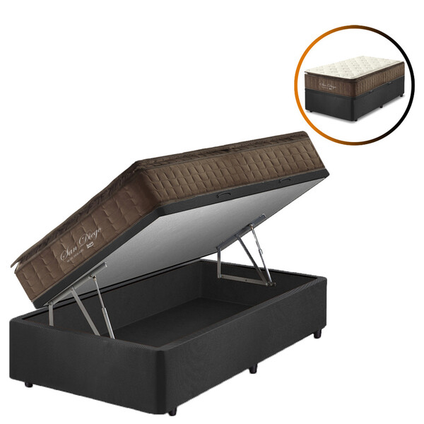 Cama Box Baú Solteiro King Preta + Colchão Molas Ensacadas Pillow Top ...