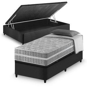 Cama Box Baú Solteiro King Preto + Colchão Molas Ensacadas Zidi Alabama ...