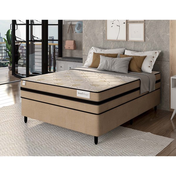 Cama Box Casal C/ Colchão Smart Milano D26 De Molas Ensacadas 138x188 Bege/branco - Plumatex ...