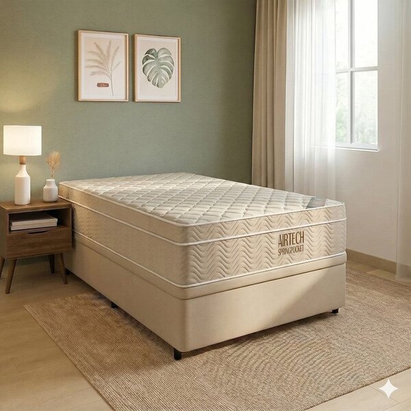 Cama Box Solteiro Baú Reforçado Com Colchão Airtech Solteiro Molas ...