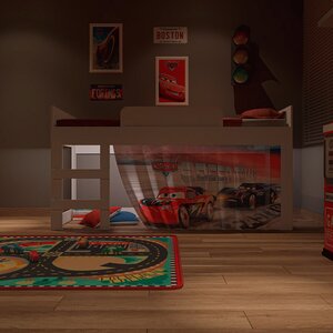 Cama Com Escada Joy Cortina Carros Disney E Luz De Led Pura Magia ...