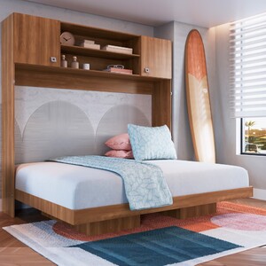 Cama De Casal Horizontal Articulável 2 Portas Com Armário Aéreo Nogal ...
