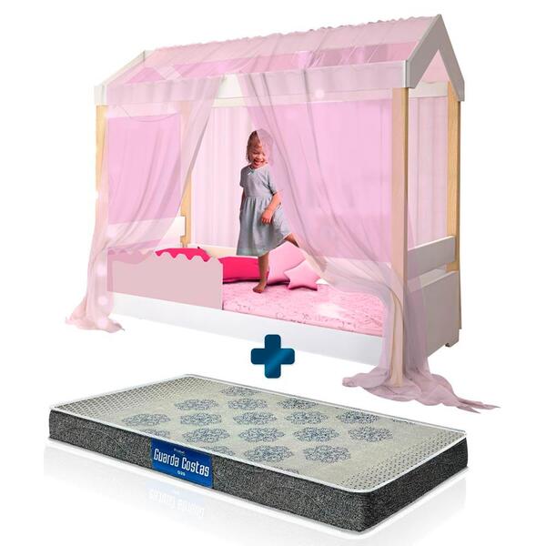Cama Montessoriana Solteiro Rose Com Led E Voal Rosa Jhulia Divaloto ...