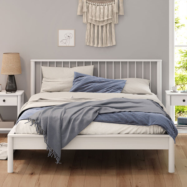 Cama Queen Casal De Madeira Maciça Moderna Apoana Branco | Leroy Merlin