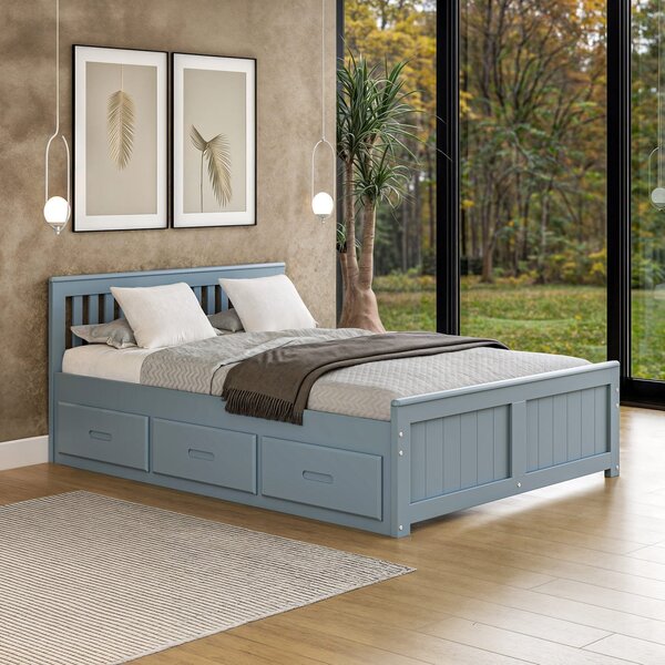 Cama Queen Com 6 Gavetas Madeira Maciça Azul Tons&madeira | Leroy Merlin