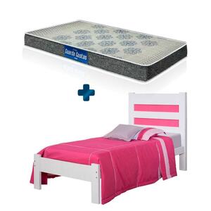 Cama Solteiro De Madeira Maciça Lara Atraente Branca Com Rosa Com ...