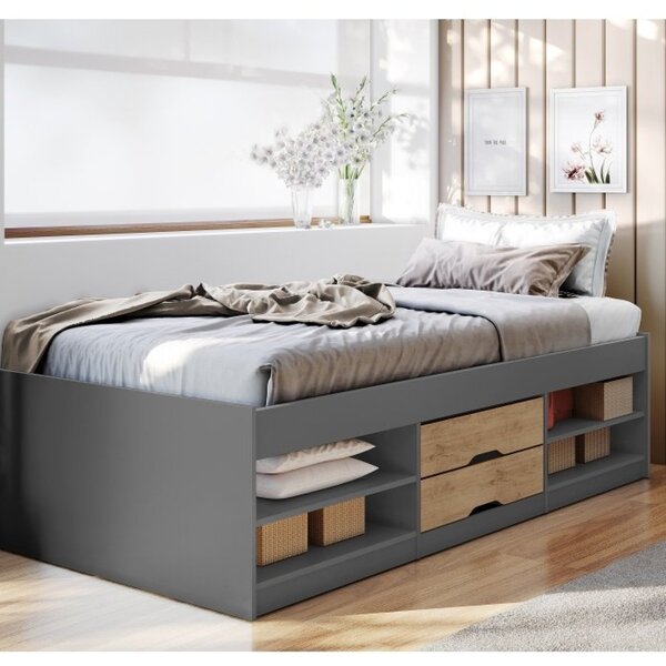 Cama Solteiro Multifuncional 2 Gavetas Kiara Conquista Móveis Chumbo ...