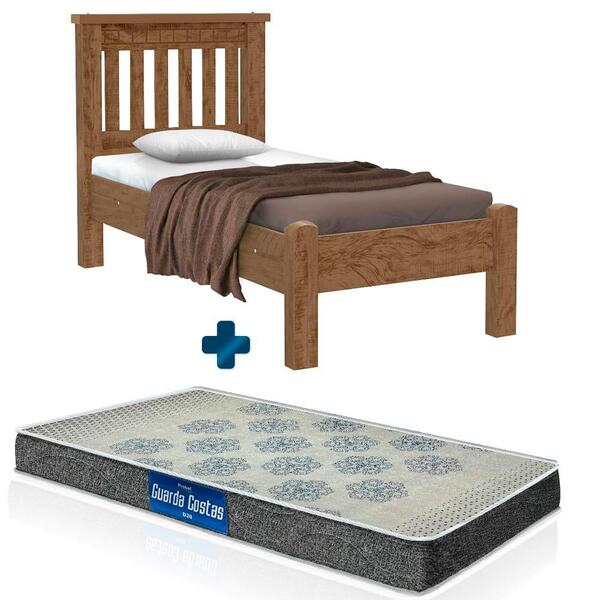 Cama Solteiro Rustica Com Estrado 100% Mdf Mega Castanho Com Colchão ...