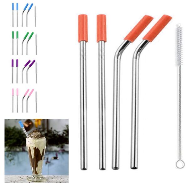 Canudos Aço Inox Milk Shake Silicone 7mm Kit 4 Reutilizaveis - Laranja ...