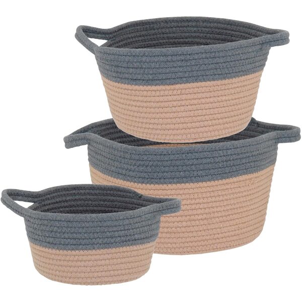 Cesta Decorativa Organizadora Cachepô Tecido Cinza 3 Peças Allegra ...