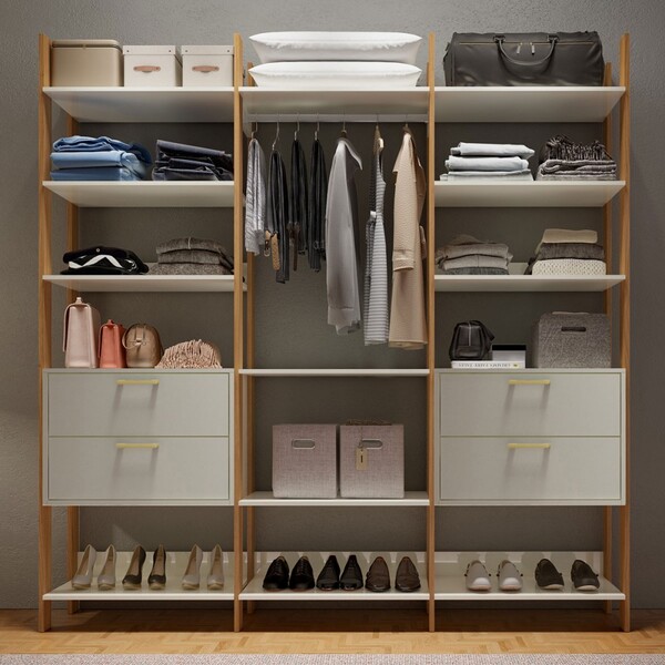 Closet 4 Gavetas Tw404 12 Prateleiras 100% Mdf Off White/freijó - Dalla ...