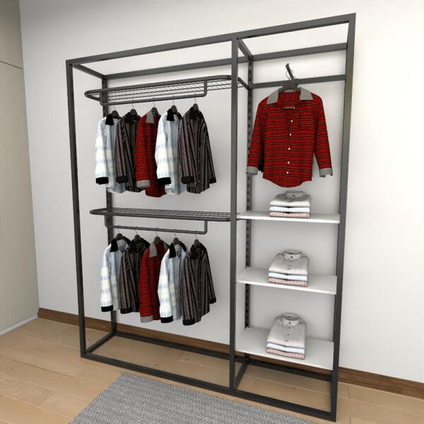 Closet Araras, Guarda Roupas Aberto Industrial Com 15 Peças Preto E ...