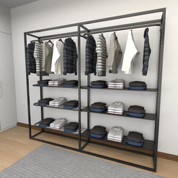 Closet Araras, Guarda Roupas Aberto Industrial Com 16 Peças Preto ...