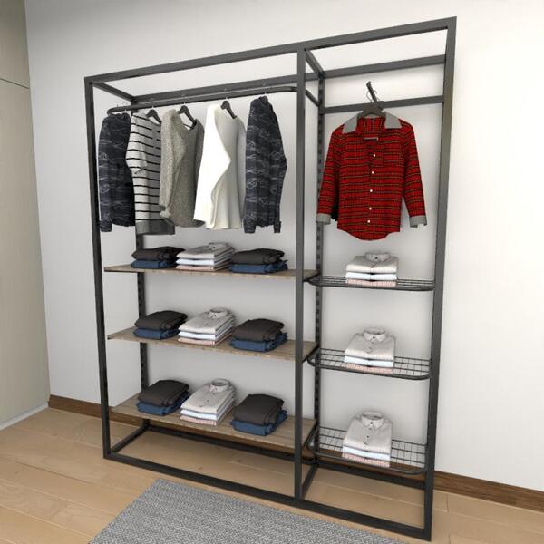 Closet Araras, Guarda Roupas Aberto Industrial Com 17 Peças Preto E ...