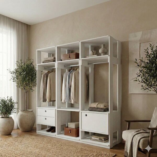 Closet Casal Modulado Com 3 Cabideiros 1 Porta 2 Gavetas Branco Velluto ...