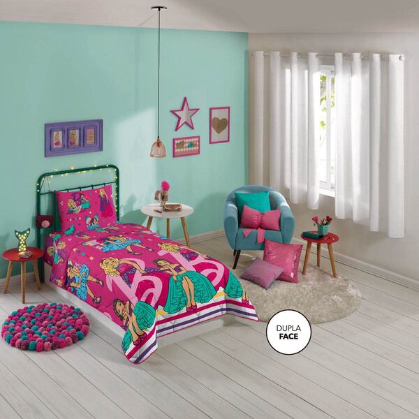 Colcha Matelassê Dupla Face Solteiro Barbie Reinos Mágicos Lepper ...