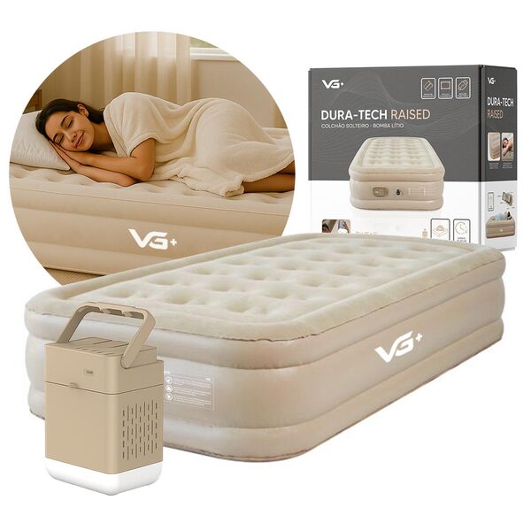 Colchão Inflável Solteiro Raised Com Inflador Lítio USB VG Plus Bege ...