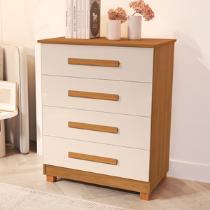 Cômoda 100% Mdf Com 04 Gavetas E Pés Em Madeira Maciça Suíça Nature/off ...