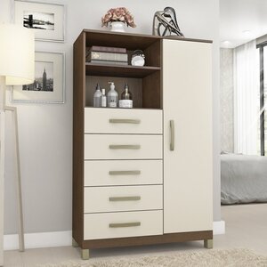 Cômoda 2 Portas 5 Gavetas Com Cabideiro E Pés Chicago Rústico/champagne ...