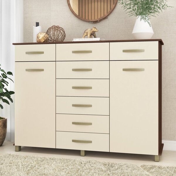 Cômoda 8 Gavetas 2 Portas Com Cabideiro E Pés Malibu Rústico/champagne ...