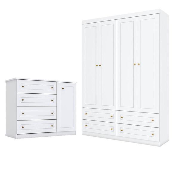 Cômoda E Guarda Roupa Infantil Americano 4 Portas Branco Hp - Henn ...