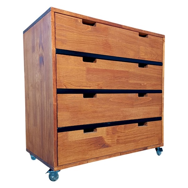 Cômoda Estilo Industrial De Madeira Com 4 Gavetas E 4 Rodízios - Cor ...