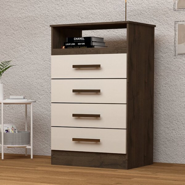 Cômoda Gaveteiro 4 Gavetas Flex Color 100% Mdf Jéssica Café/off White ...
