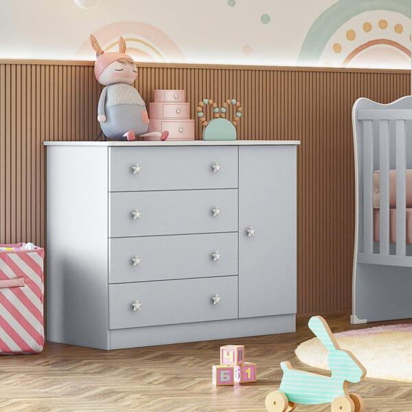 Cômoda Infantil 1 Porta 4 Gavetas Doce Sonho Cinza Acetinado | Leroy Merlin