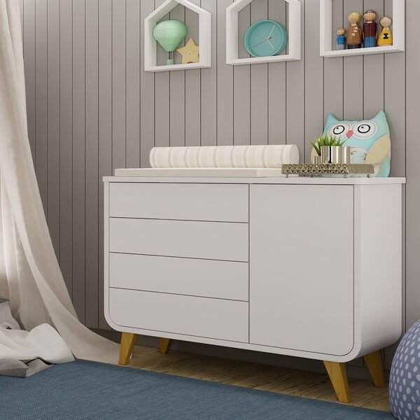 Cômoda Infantil E-galaxy 4 Gavetas 1 Porta Espresso Móveis Branco ...