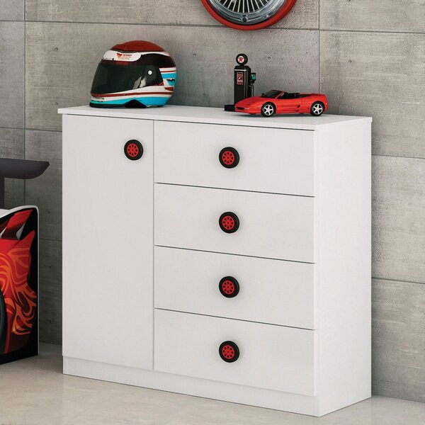Cômoda Infantil Sport Car 1 Porta 4 Gavetas Móveis Estrela Branco ...