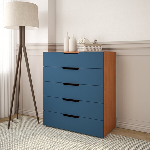 Cômoda Para Quarto 5 Gavetas Madrid Azul/freijó | Leroy Merlin