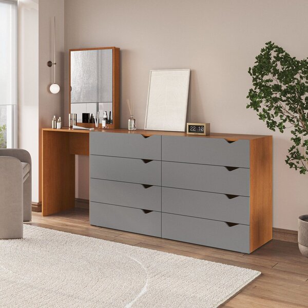 Cômoda Para Quarto 8 Gavetas Com Espelho Porto Cinza/freijó | Leroy Merlin