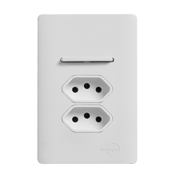 Conjunto 2 Tomadas e 1 Interruptor Energia Paralelo 20A 4x2 Branco Novara Dicompel | Leroy Merlin