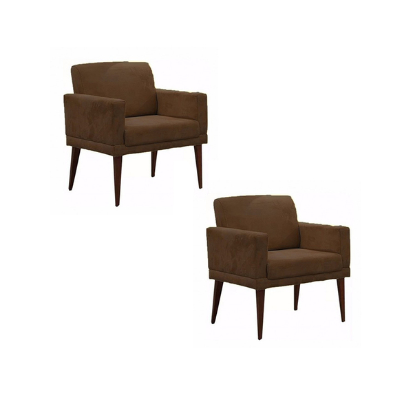 Conjunto 2 Poltronas Decorativa Emília Pés Palito Suede Marrom Carolina ...