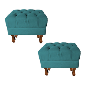 Conjunto 2 Puffs Decorativos Capitonê Suede Azul Turquesa Carolina ...