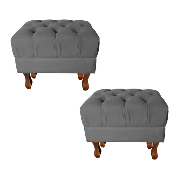 Conjunto 2 Puffs Decorativos Capitonê Suede Cinza Carolina Estofados ...