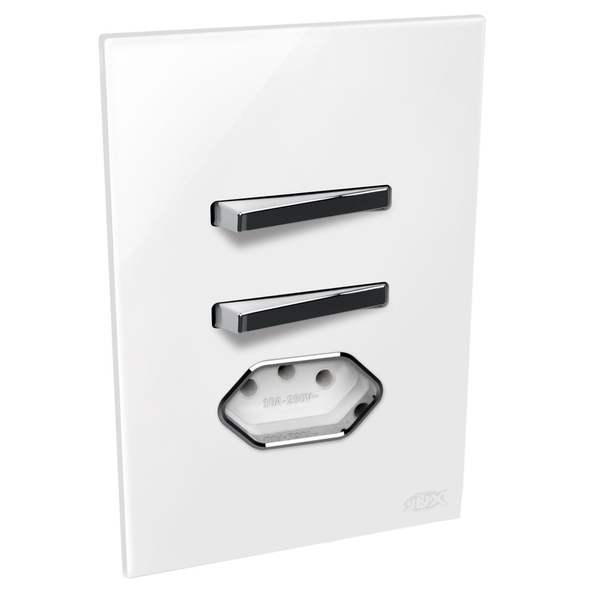 Conjunto 2 Simples + 1 Tomada 20a - Jnx Legacy R - Branco E Cromado Lbc28r | Leroy Merlin