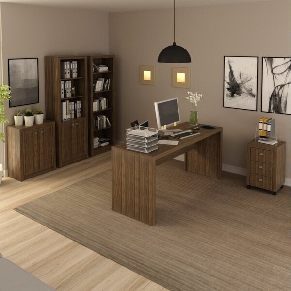 Conjunto 5 Peças Com Mesa Para Escritório, Armário Baixo, Alto, Estante ...