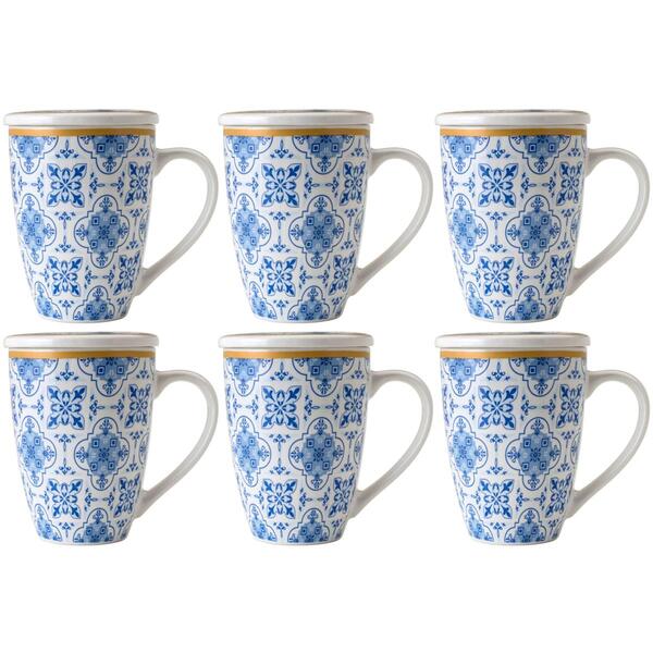 Conjunto 6 Canecas De Porcelana Para Chá 310ml Com Tampa E Filtro Inox ...