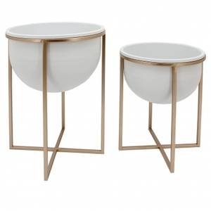 Conjunto. De Cachepots Em Metal Branco E Dourado - 2pçs | Leroy Merlin