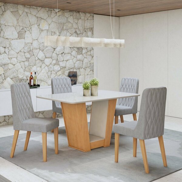Conjunto Apogeu 120cm Tampo Mdf Com Vidro E 4 Cadeiras Luar Amêndoa ...