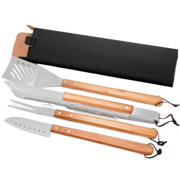 Conjunto Barbecue Em Inox E Bambu Cabo Longo 4 Peças Welf Cj-70443 ...