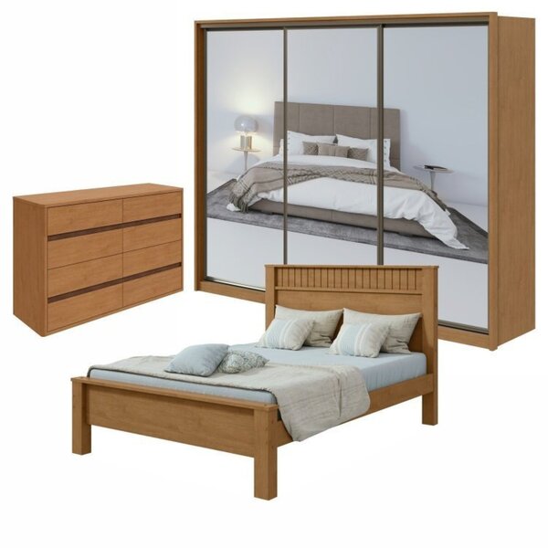 Conjunto Com Guarda-roupa Spazio Super Glass, Cômoda Leder E Cama Casal ...