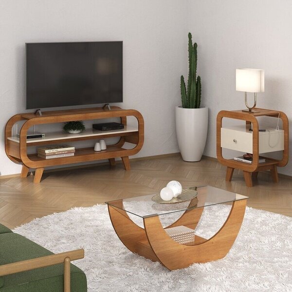 Conjunto Com Rack Para Tv, Centro E Mesa De Apoio Theo Marrom Cinamomo ...