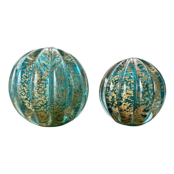 Conjunto De 2 Esferas Murano Azuis Com Dourado (tamanhos P E M) | Casa ...