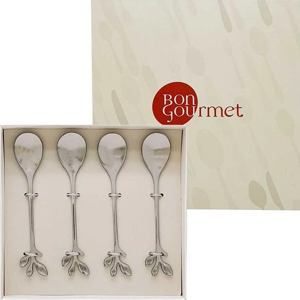 Conjunto De Colheres Inox P/cha Leaves Prateado 4 Peças Bon Gourmet ...